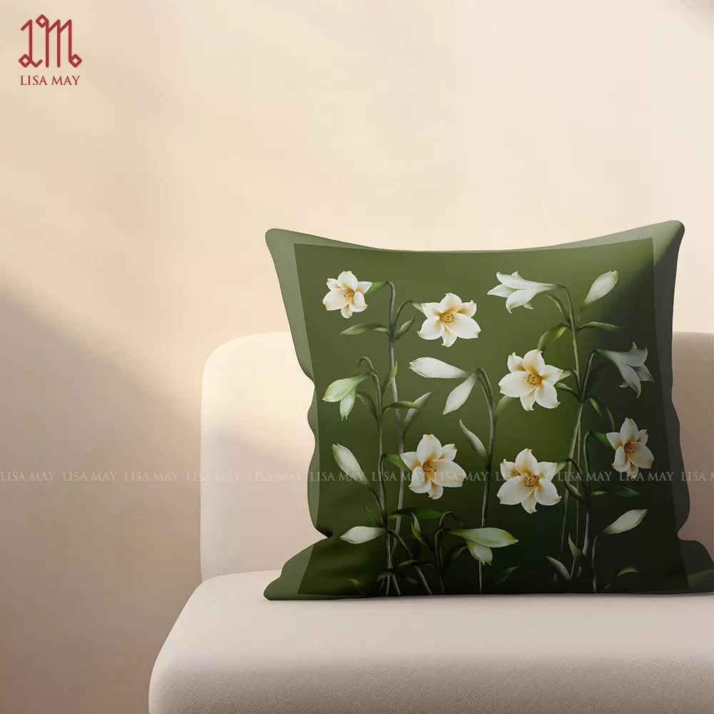Gối vuông thiết kế họa tiết hoa loa kèn (DG-LK01a)